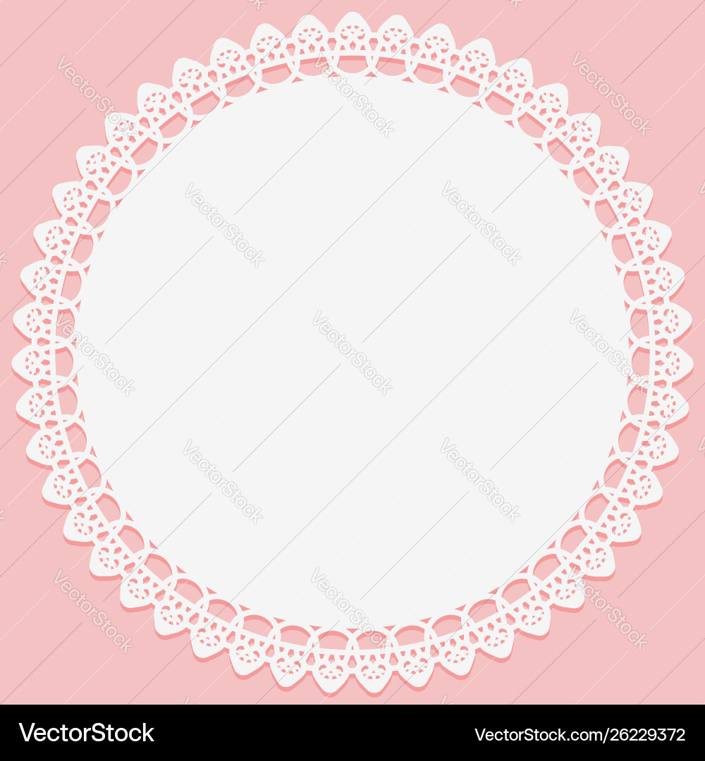 Round white napkin with lace on edge pink Vector Image
