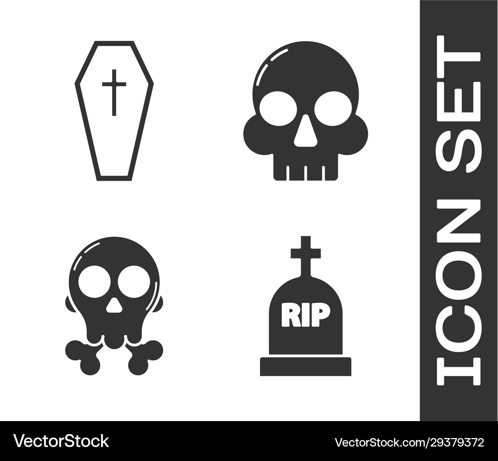 Set tombstone with rip coffin christian Royalty Free Vector