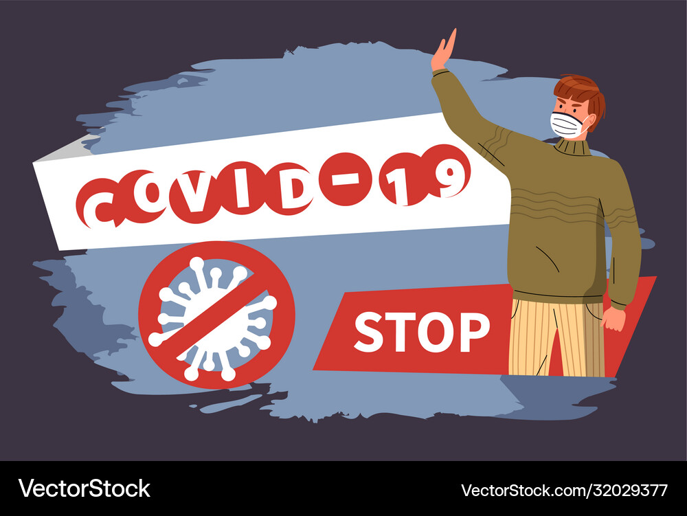Banner in flat style with man in mask stop Vector Image