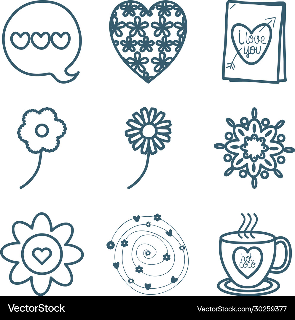 Collage and love line style icon set design Vector Image