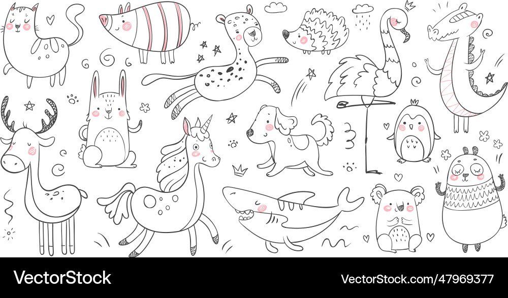 Doodle animals sketch animal hand drawn Royalty Free Vector