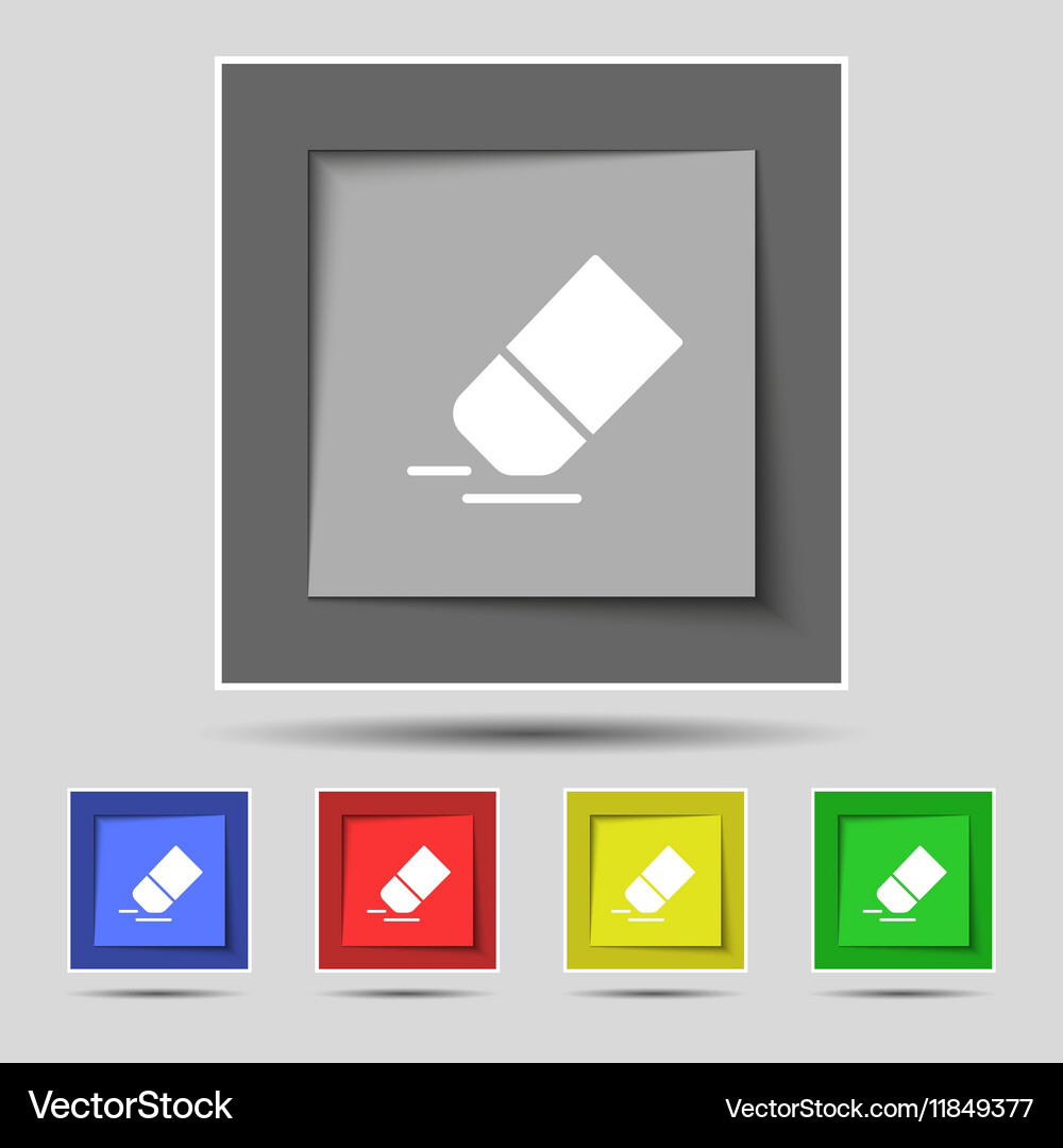 Eraser rubber icon sign on original five colored Vector Image