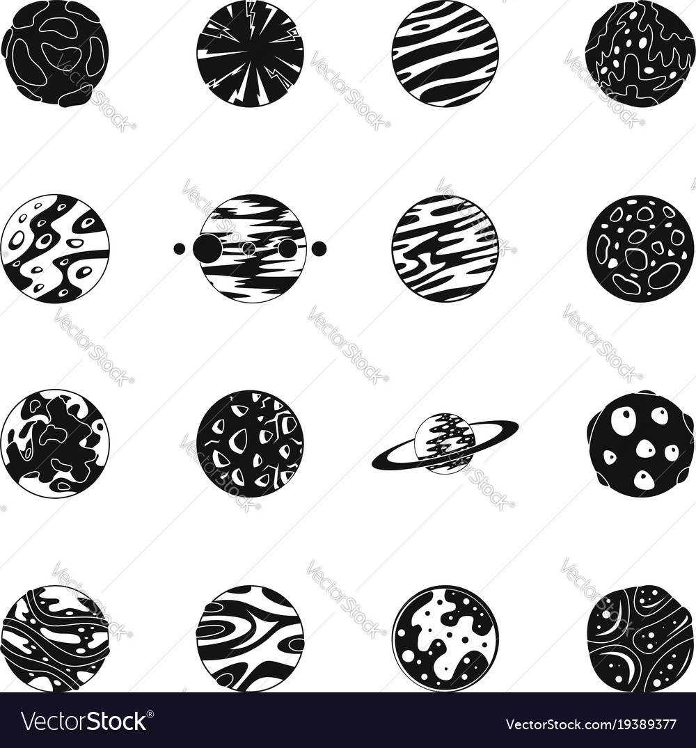 Fantastic planets icons set simple style Vector Image