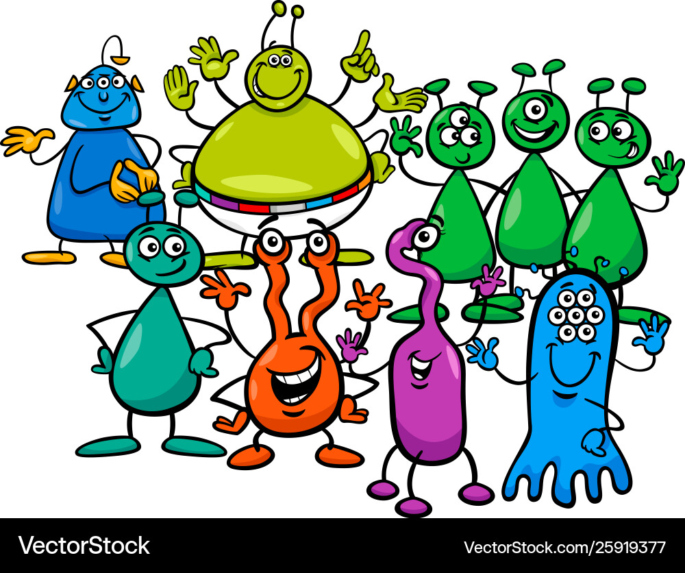 Happy aliens fantasy characters group Royalty Free Vector