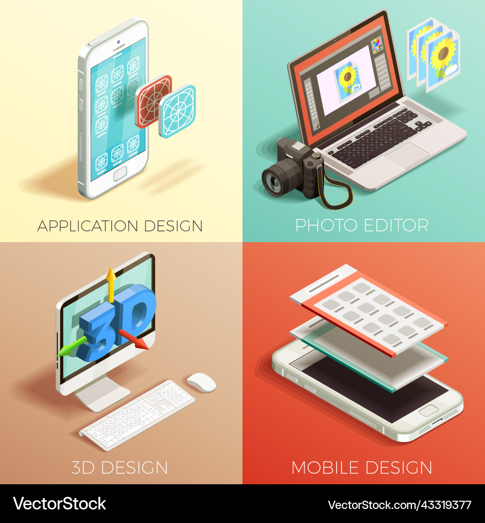 Isometric graphic design set Royalty Free Vector Image