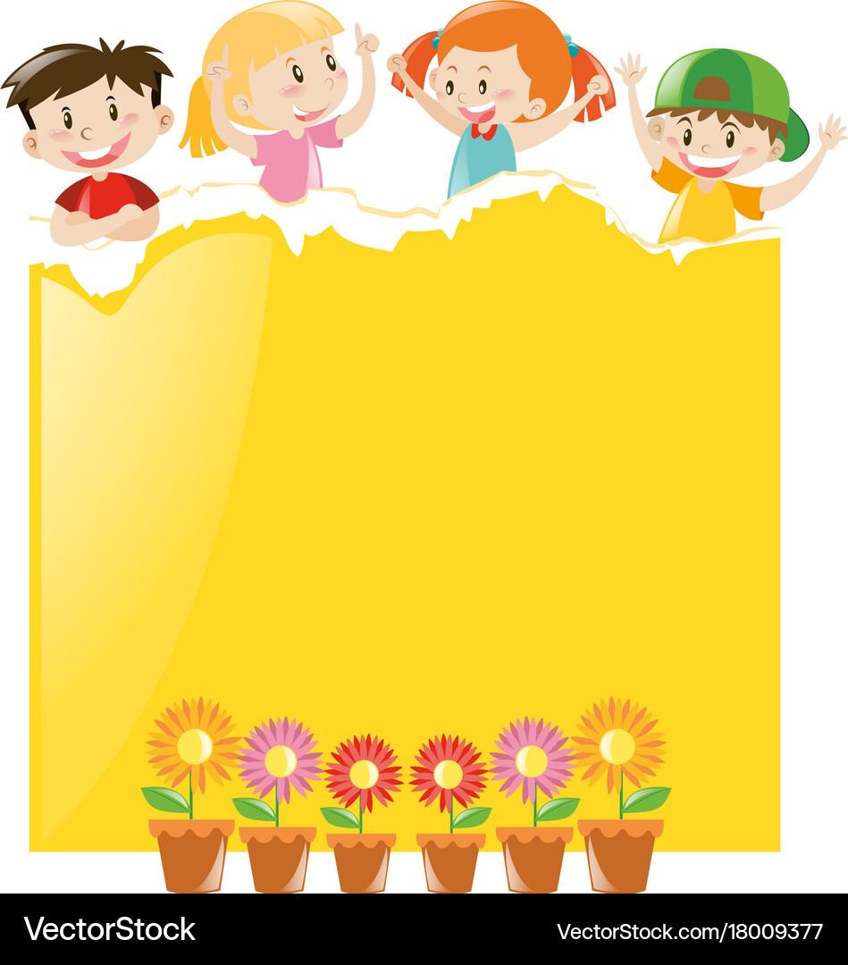 Paper design with children and yellow Royalty Free Vector