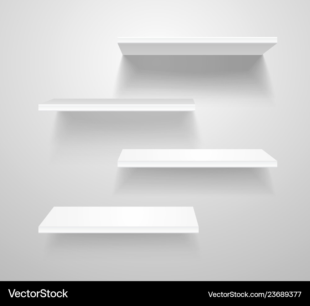 Realistic 3d detailed white blank shelves template