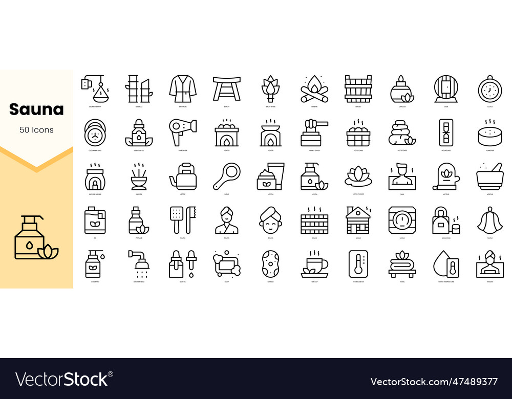 Set of sauna icons simple line art style icons Vector Image
