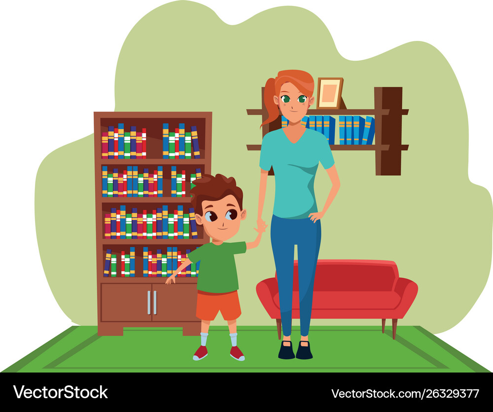 Single mother with children cartoon Royalty Free Vector