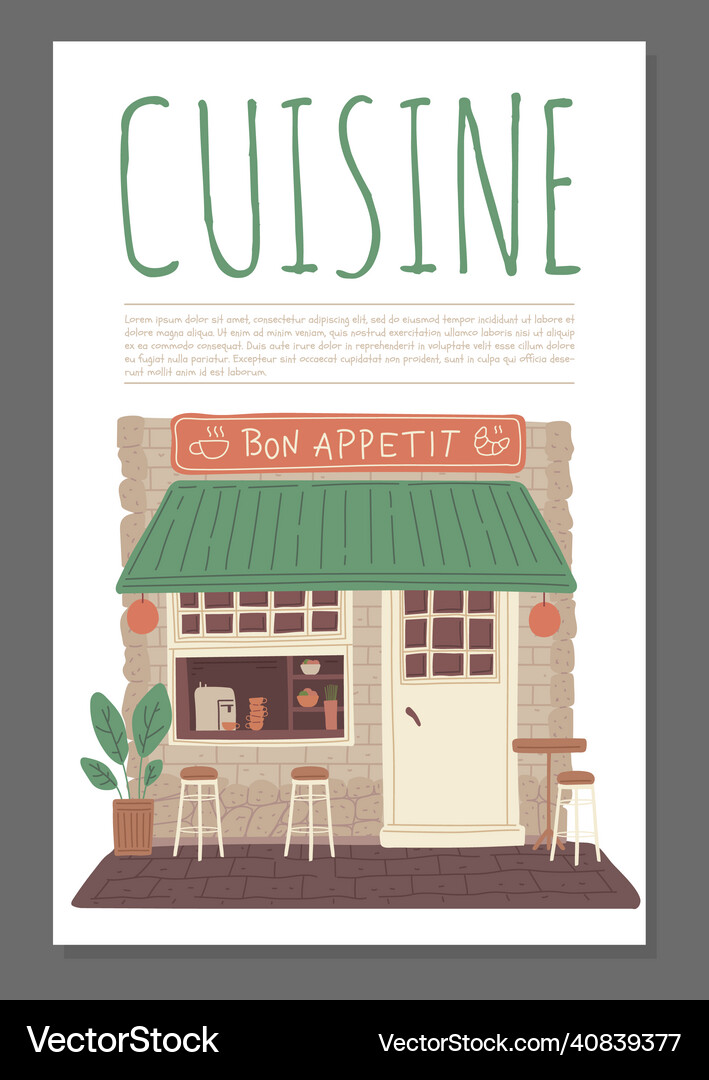 Small cafe facade in old city poster Royalty Free Vector