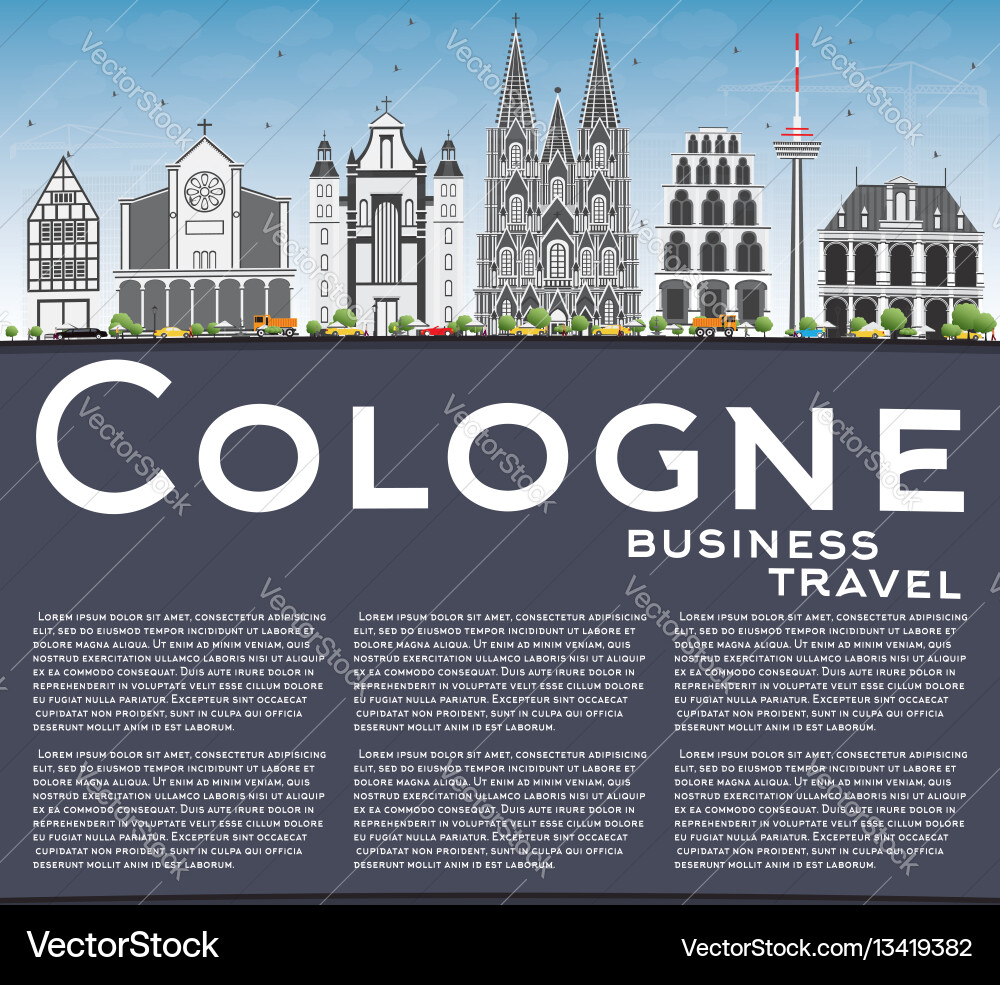 Cologne skyline with gray buildings blue sky Vector Image