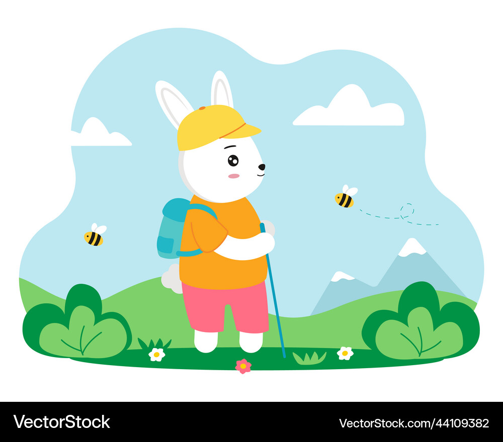 Cute tourist rabbit cartoon bunny with a backpack Vector Image