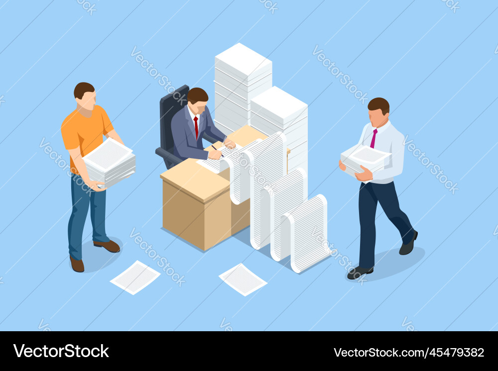 Isometric stacks of paperwork and files Royalty Free Vector