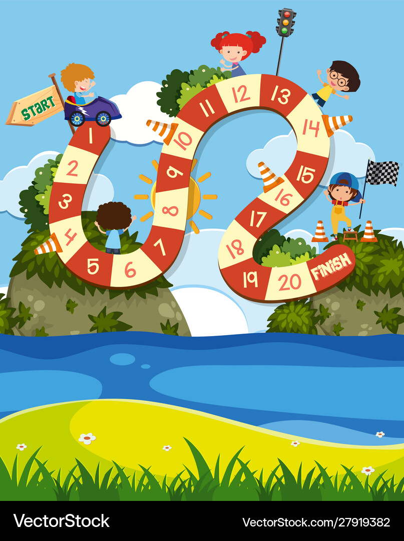 Kidscar race game on a boardgame Royalty Free Vector Image
