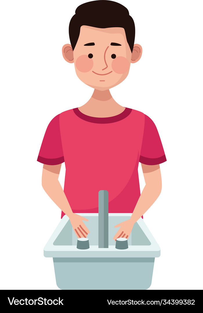 Man in bathroom sink water isolated icon Vector Image