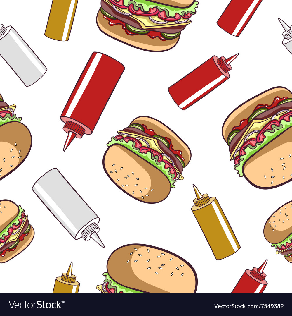 Seamless pattern fast food hamburger Royalty Free Vector