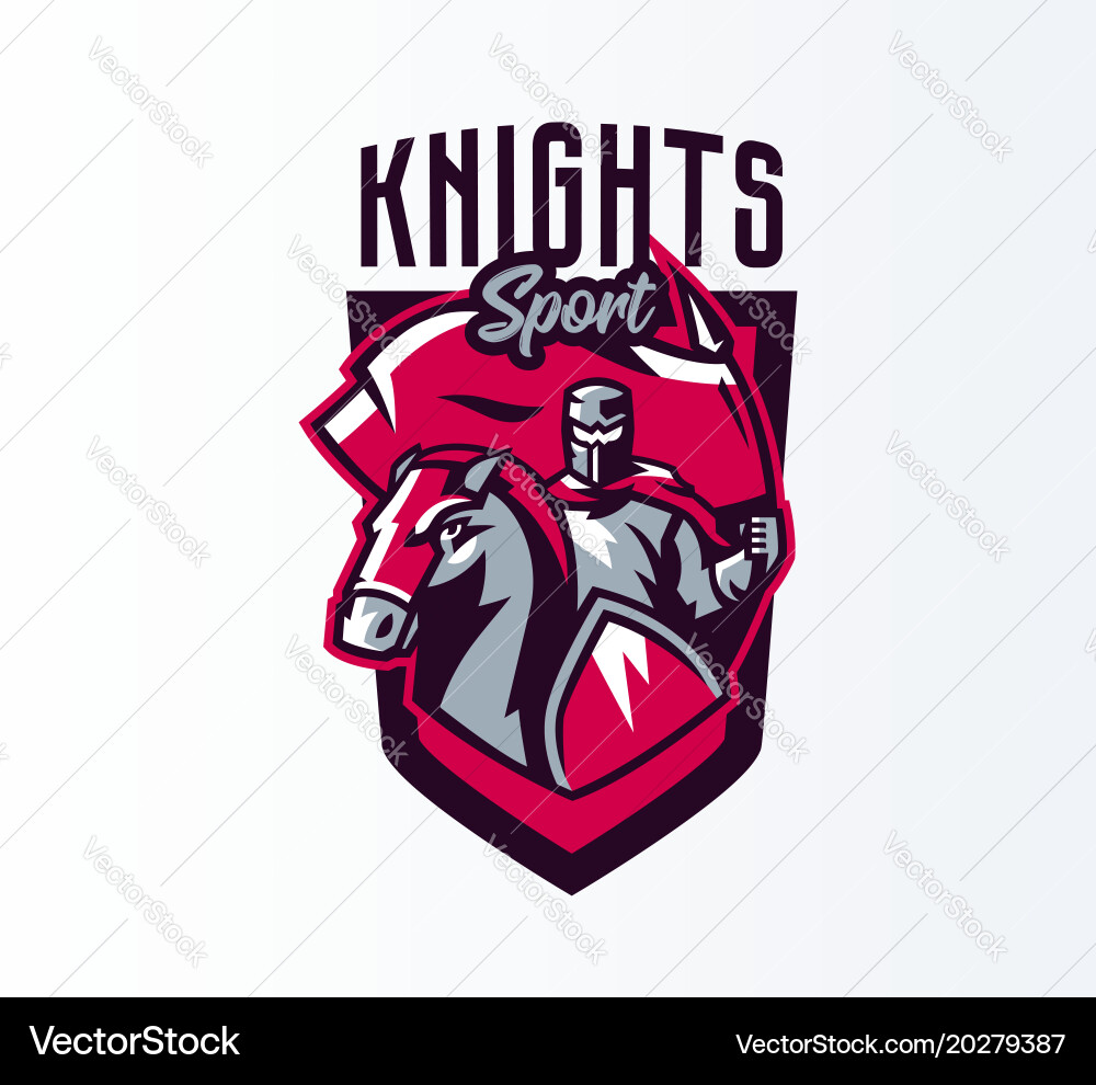Emblem logo sticker knight with flag Royalty Free Vector