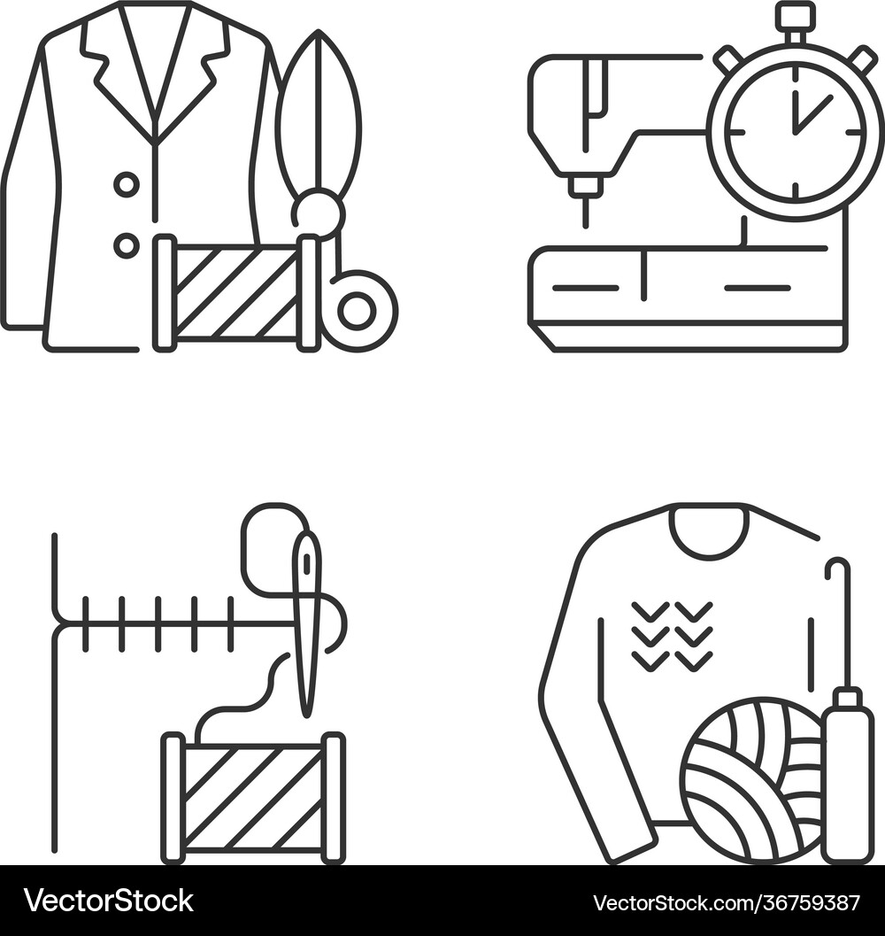 Outfit repair services linear icons set Royalty Free Vector