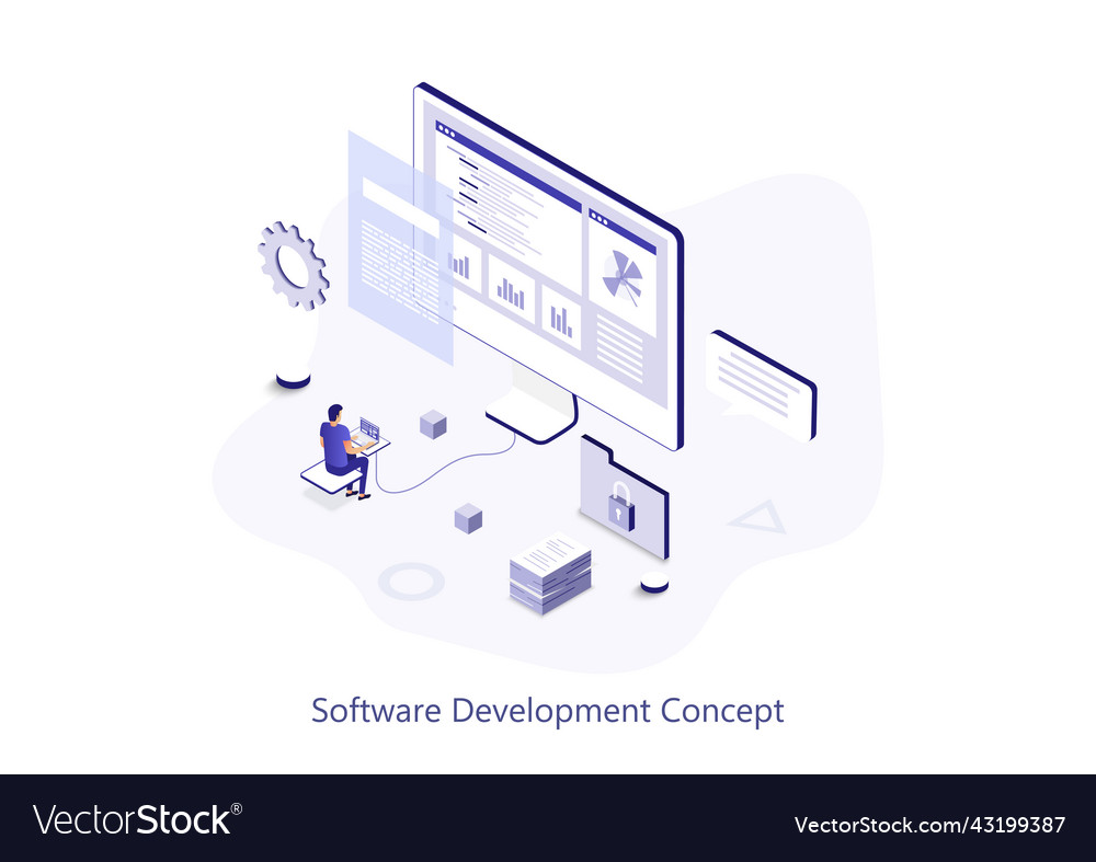 Software development isometric web concept people Vector Image Software development isometric web concept people Vector Image
