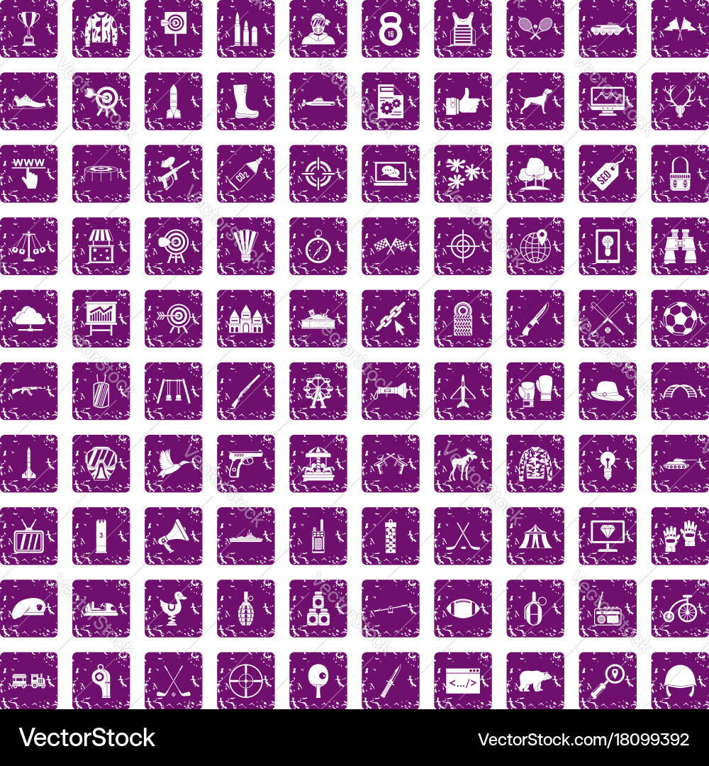 100 target icons set grunge purple Royalty Free Vector Image