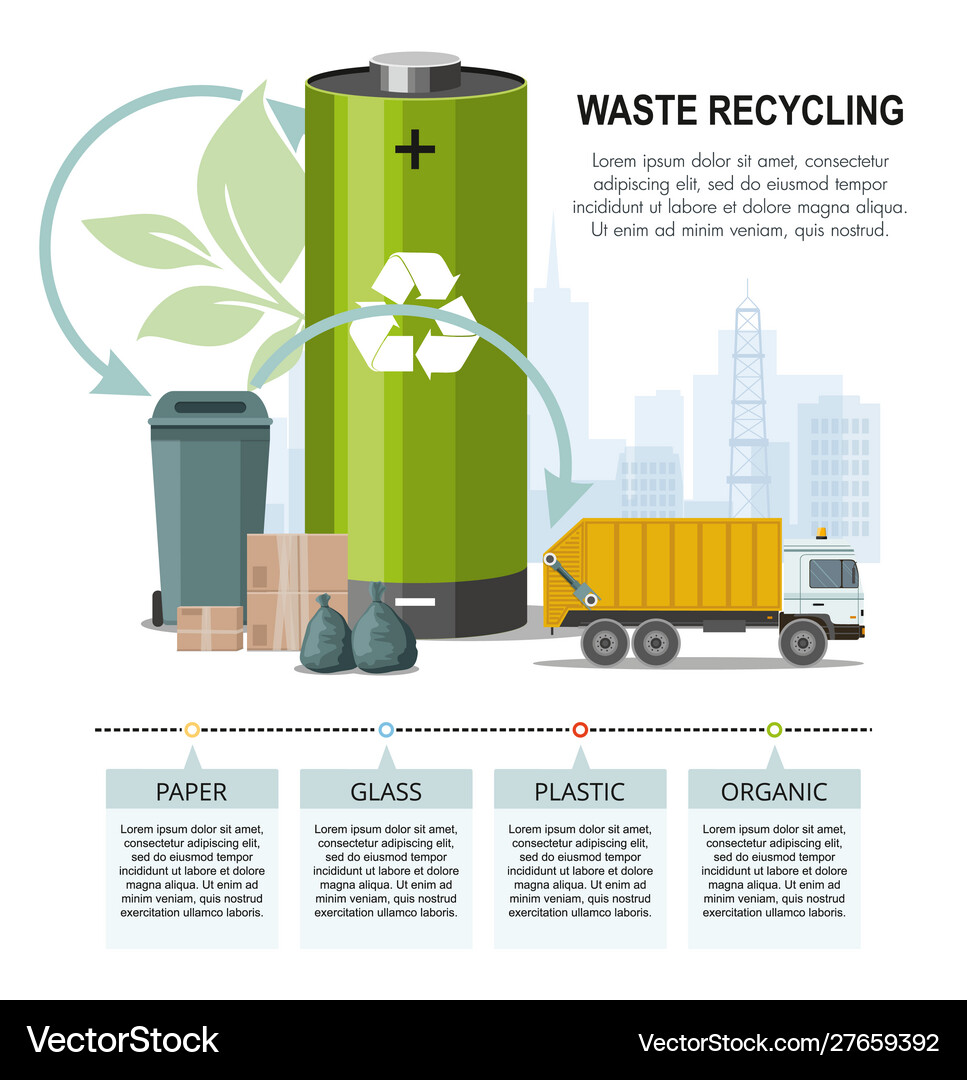 Battery and waste recycling infographic Royalty Free Vector