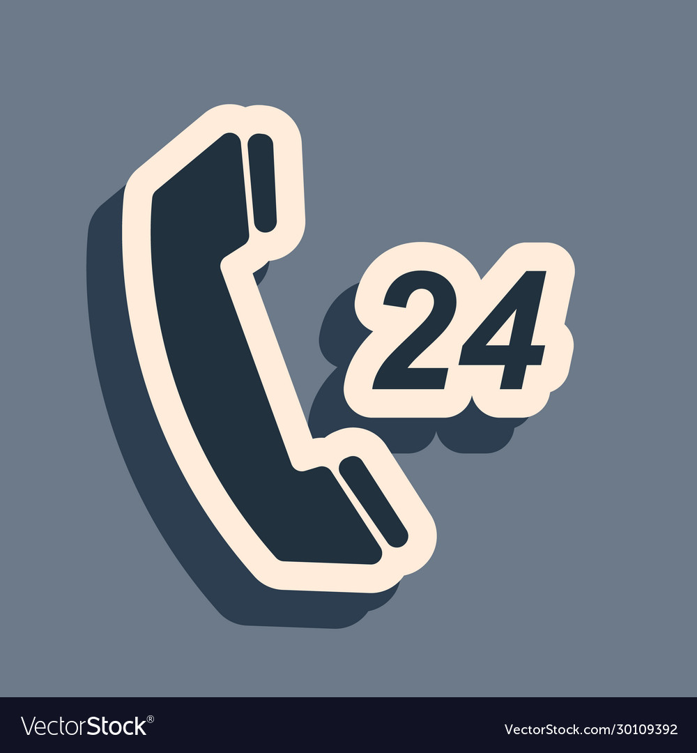 Black telephone 24 hours support icon isolated Vector Image
