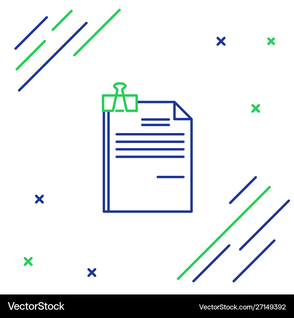 Blue and green line file document and binder clip Vector Image