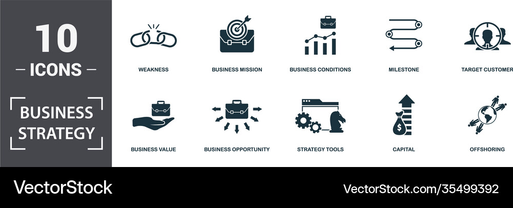 Business strategy icon set contain filled flat Vector Image