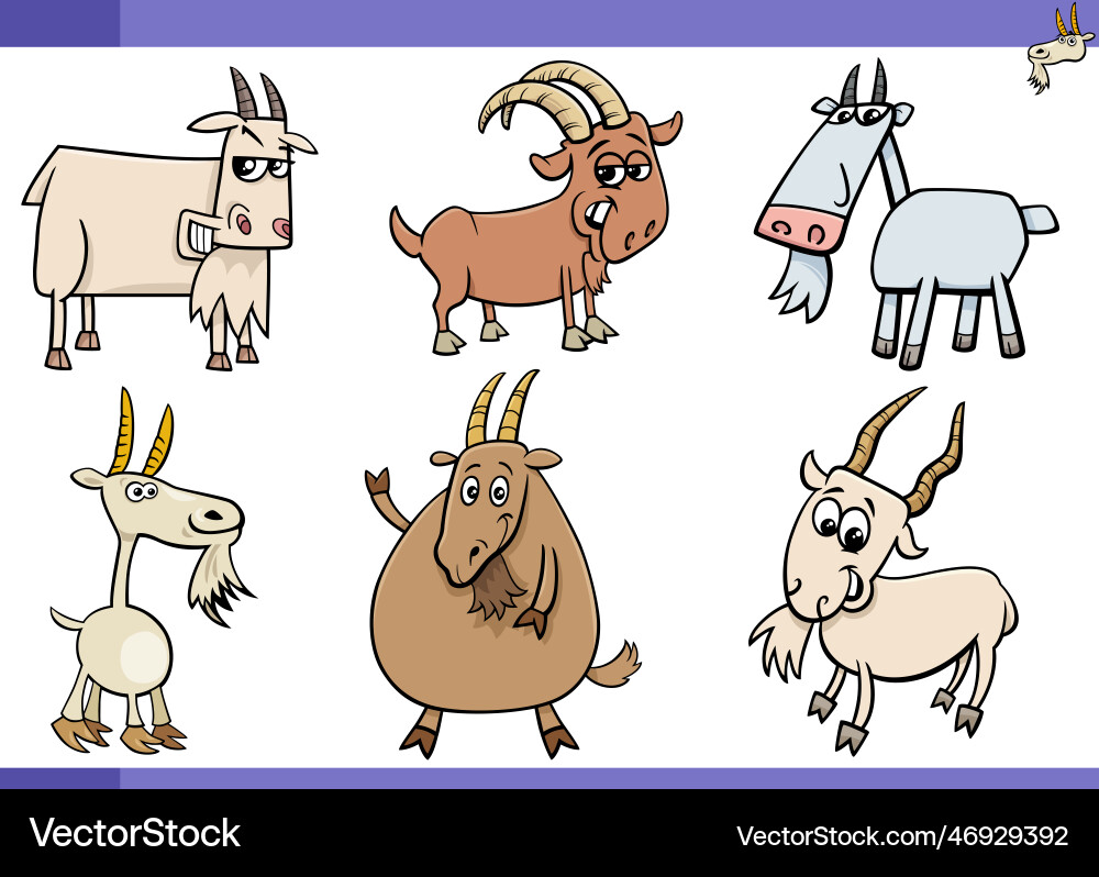 Cartoon goats farm animals comic characters set Vector Image
