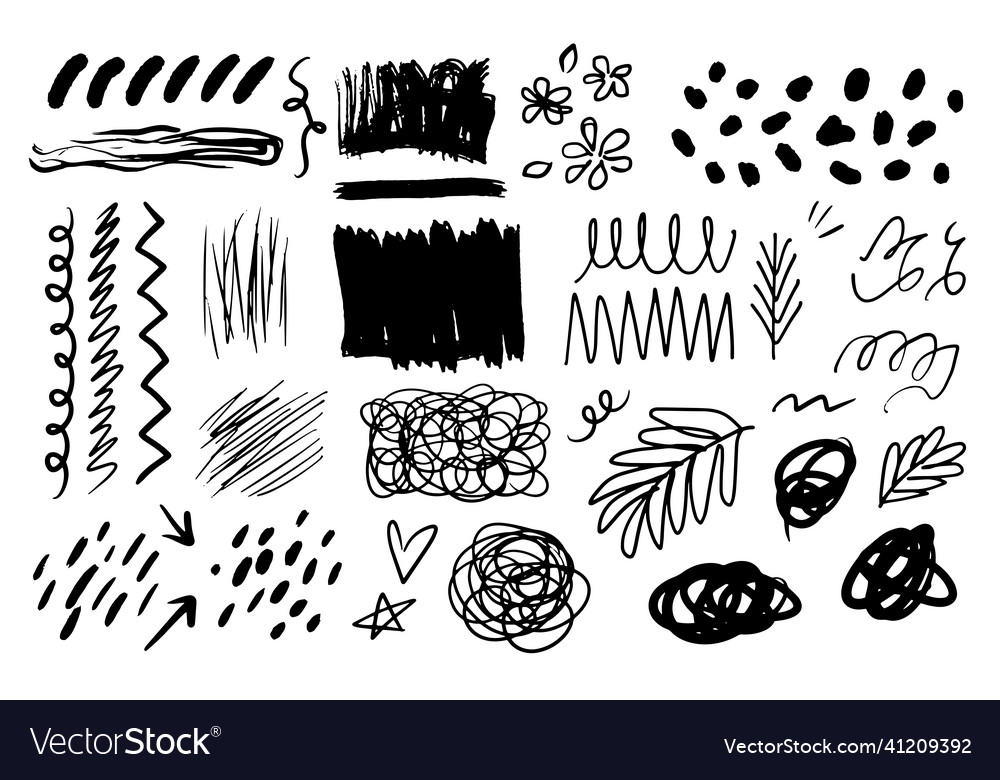 Different abstract brush lines doodle elements set