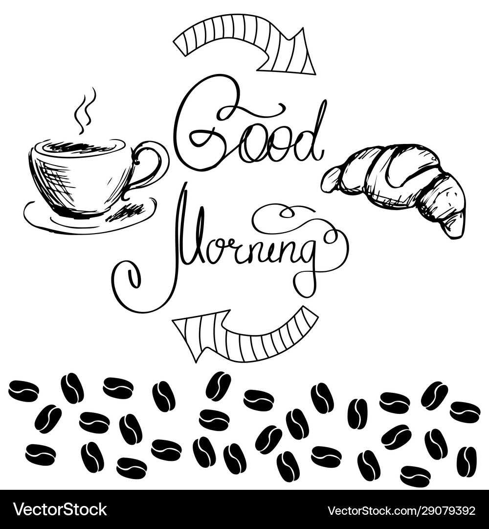 Good morning lettering with coffee cup Royalty Free Vector
