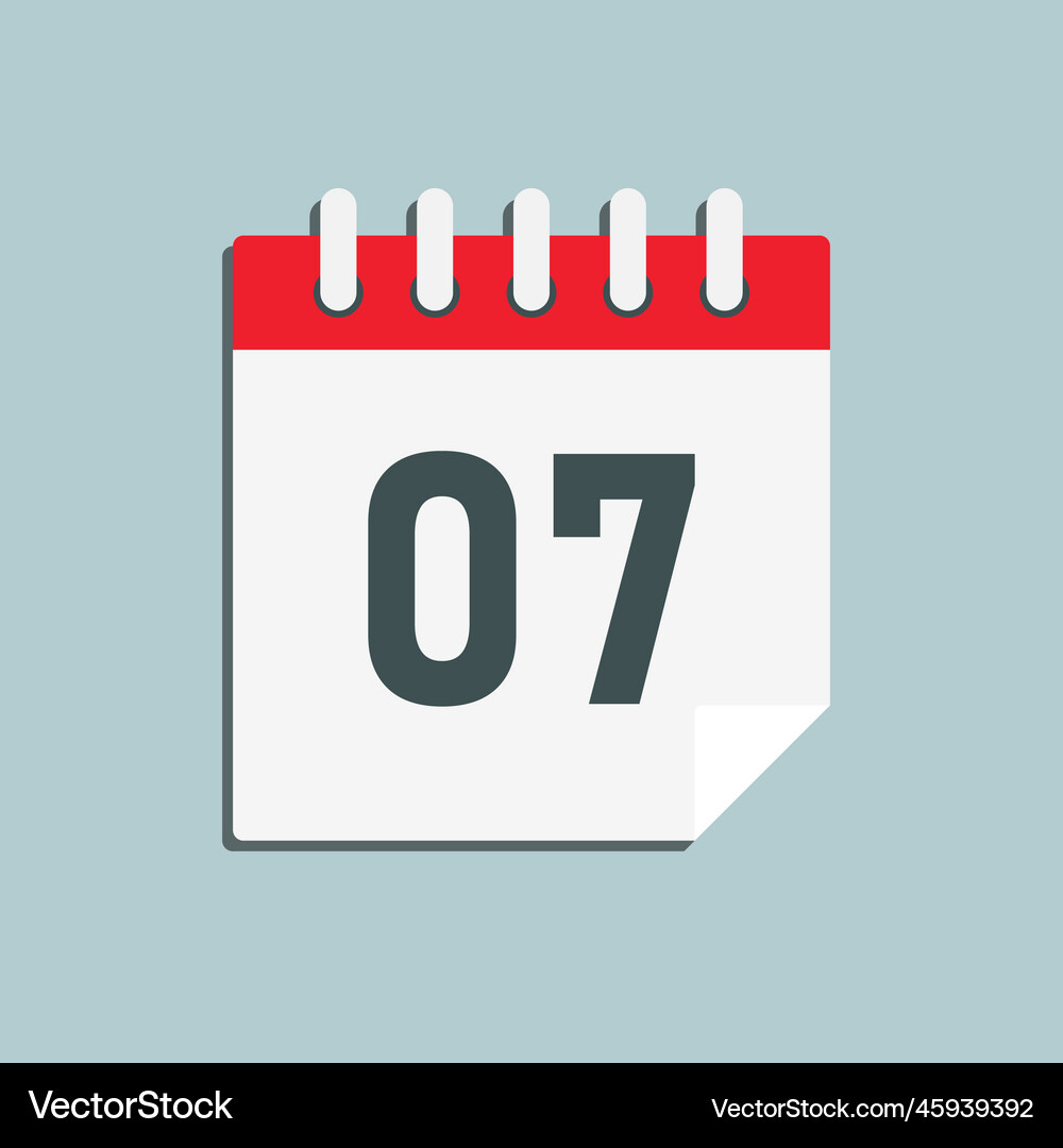 Icon page calendar day - number 7 Royalty Free Vector Image
