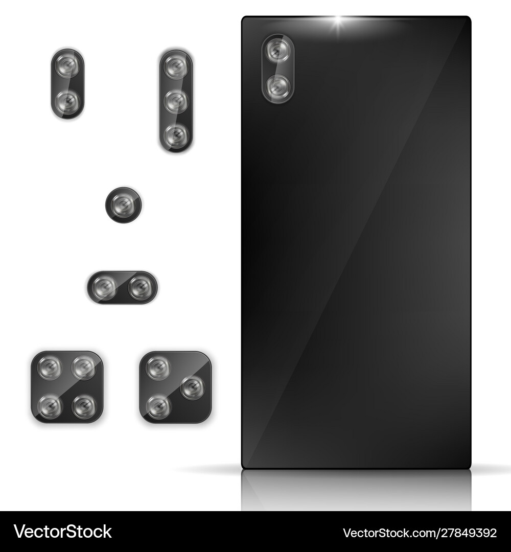 Realistic phone back view with lens cameras set Vector Image