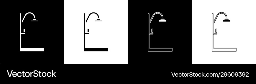 Set shower icon isolated on black and white Vector Image