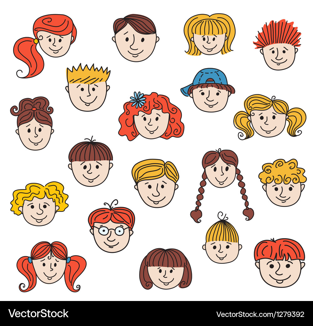 Smiling Children Faces - Doodle Art Royalty Free Vector