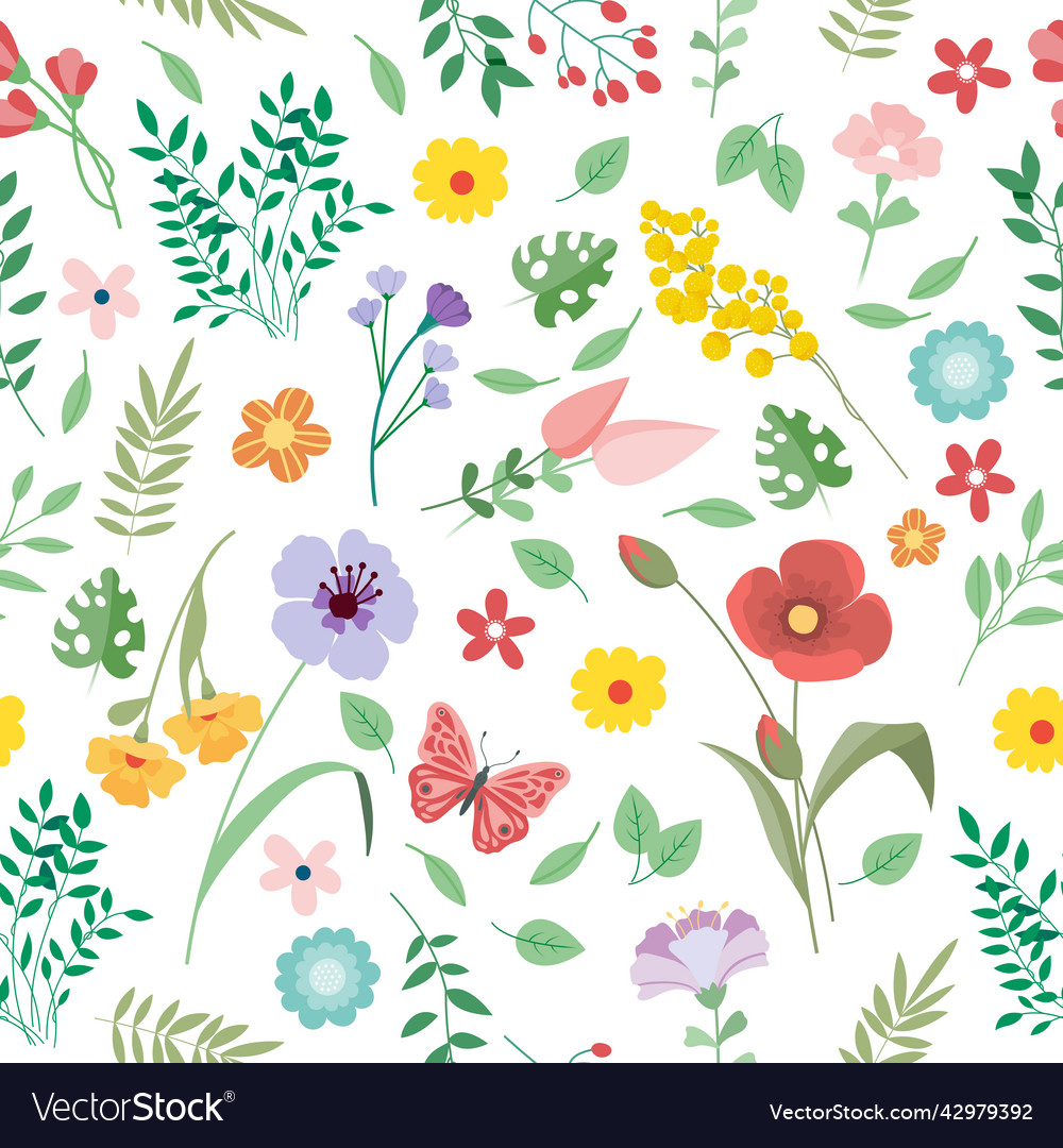 Spring and summer set with seamless pattern Vector Image