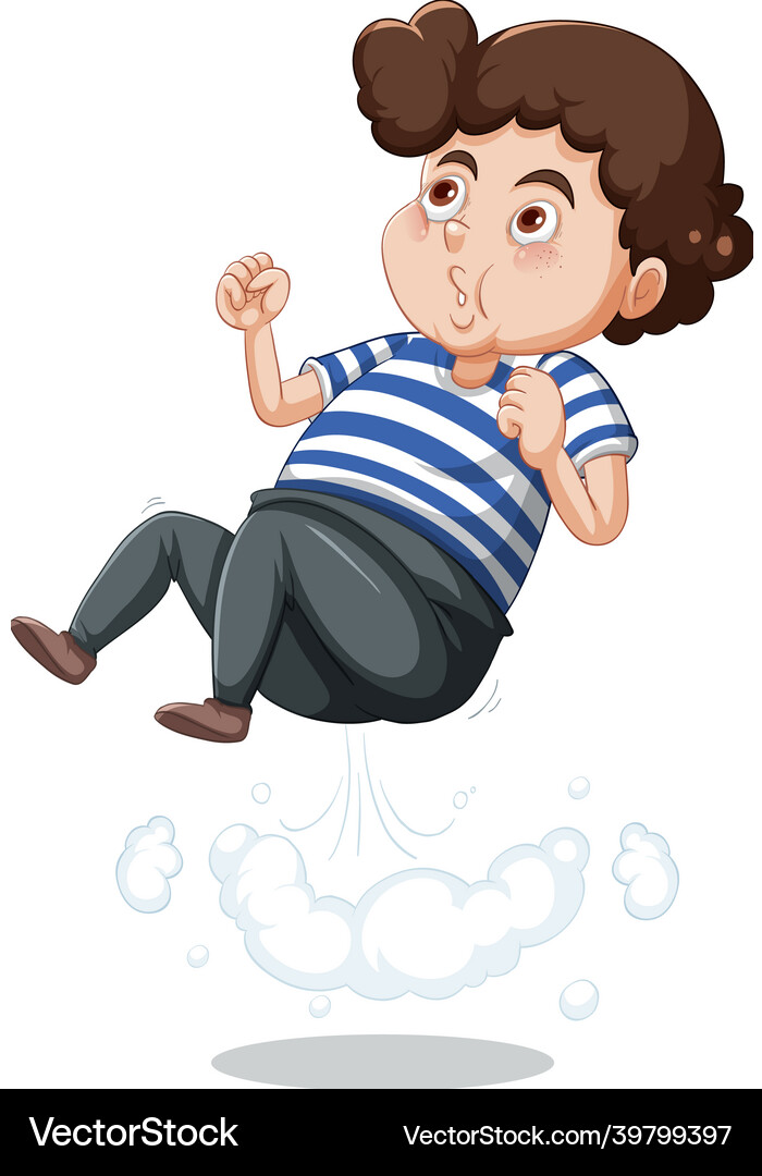 A boy jumping cartoon character sticker Royalty Free Vector