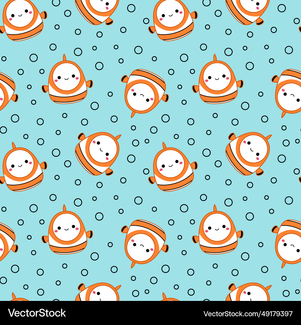 Clown fish on seamless pattern squishmallow Vector Image