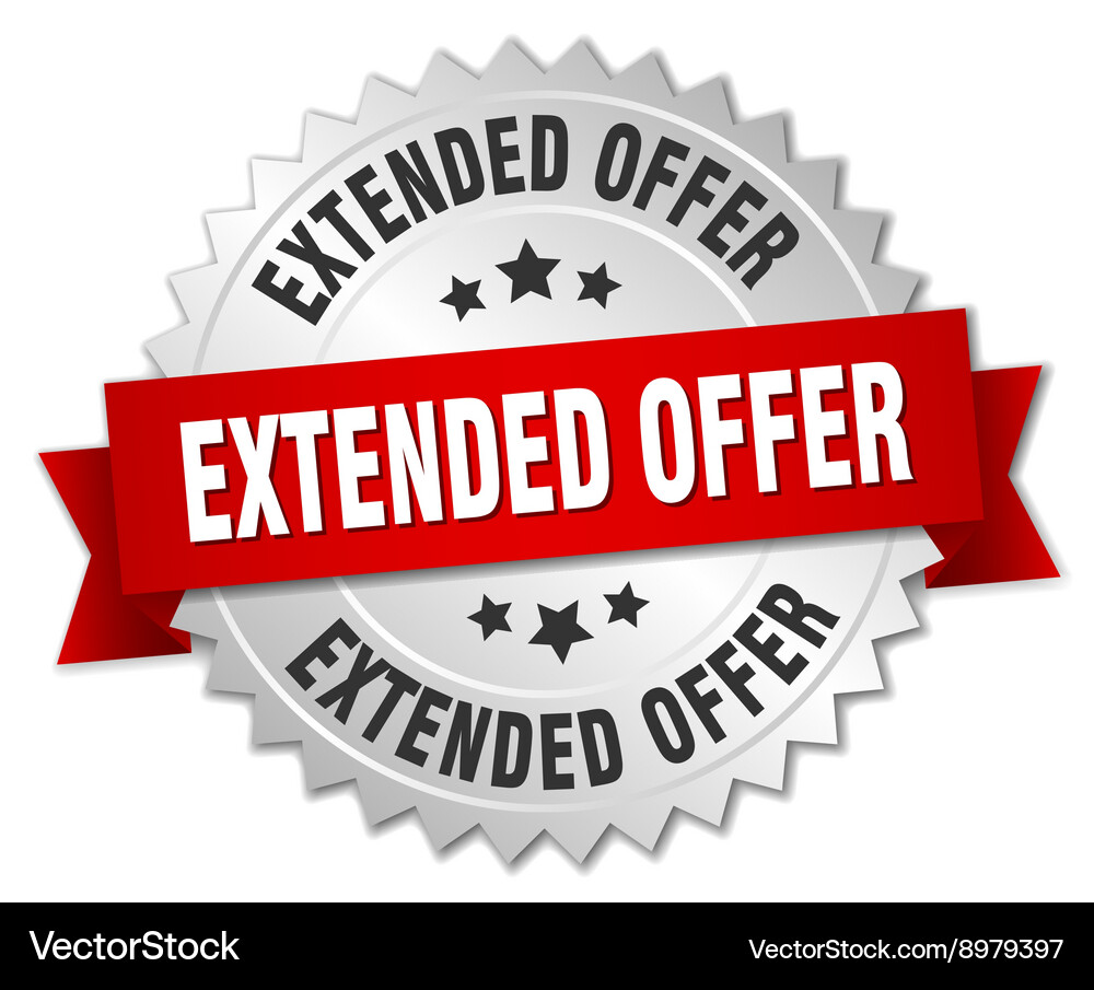 Extended offer 3d silver badge with red ribbon Vector Image