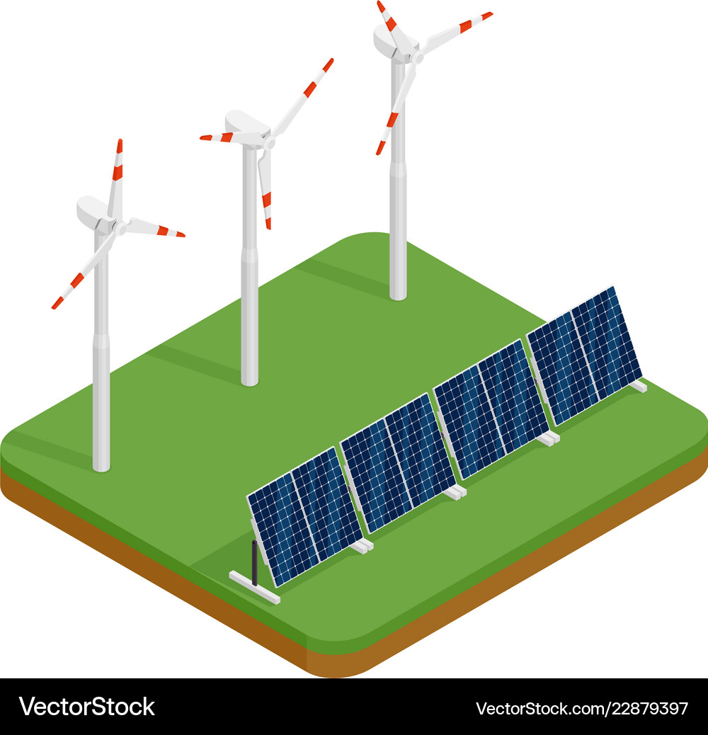 Isometric plant solar panels and wind generators Vector Image
