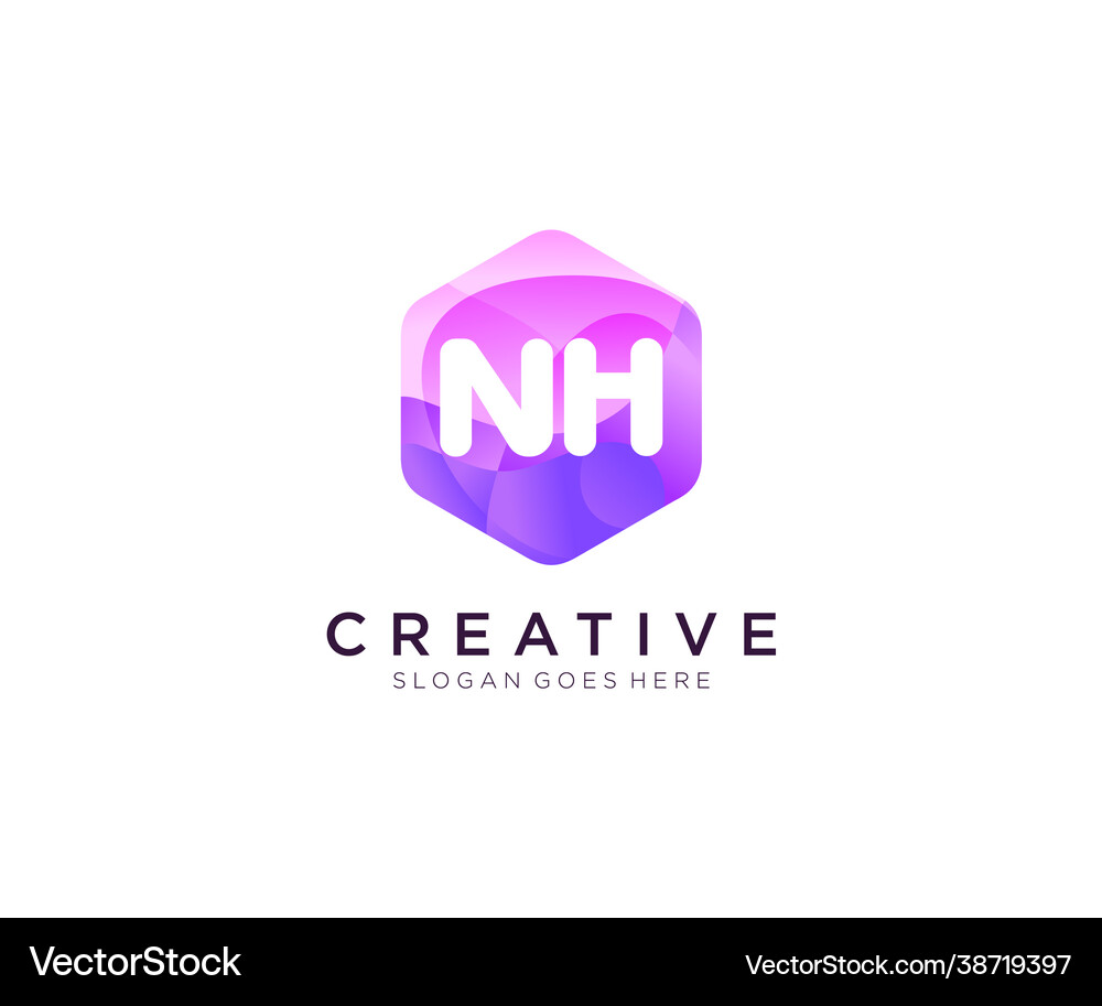 Nh initial logo with colorful hexagon modern Vector Image