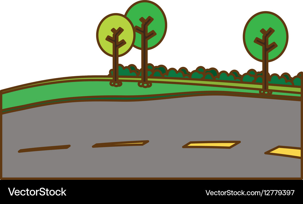 Paved road with trees on the roadside icon image Vector Image
