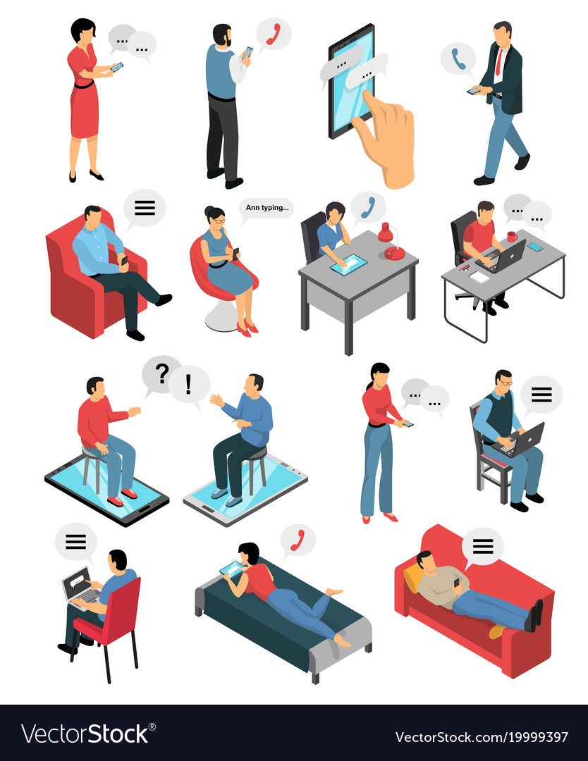 People chatting isometric icons set Royalty Free Vector People chatting isometric icons set Royalty Free Vector