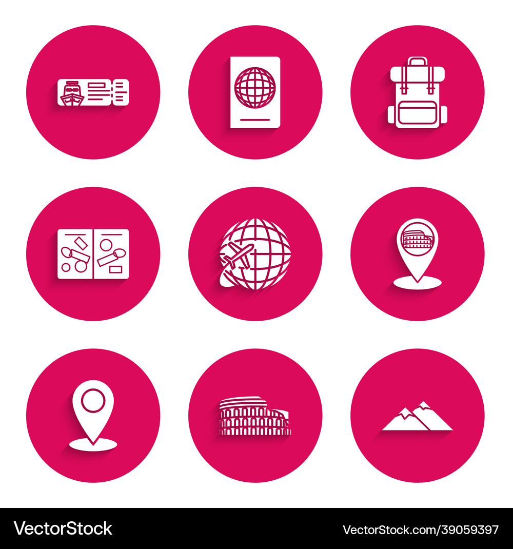 Set globe with flying plane coliseum rome italy Vector Image