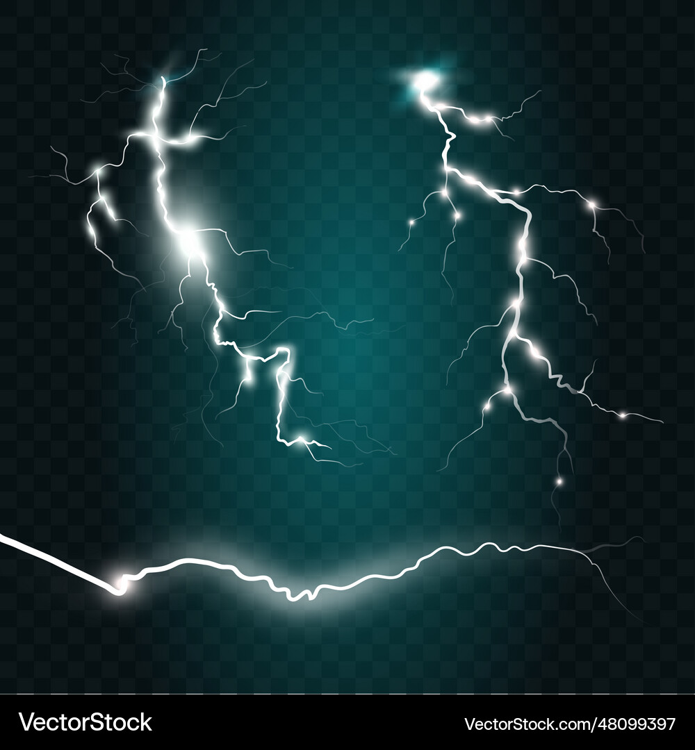 Set of isolated lightning effects on blue Vector Image