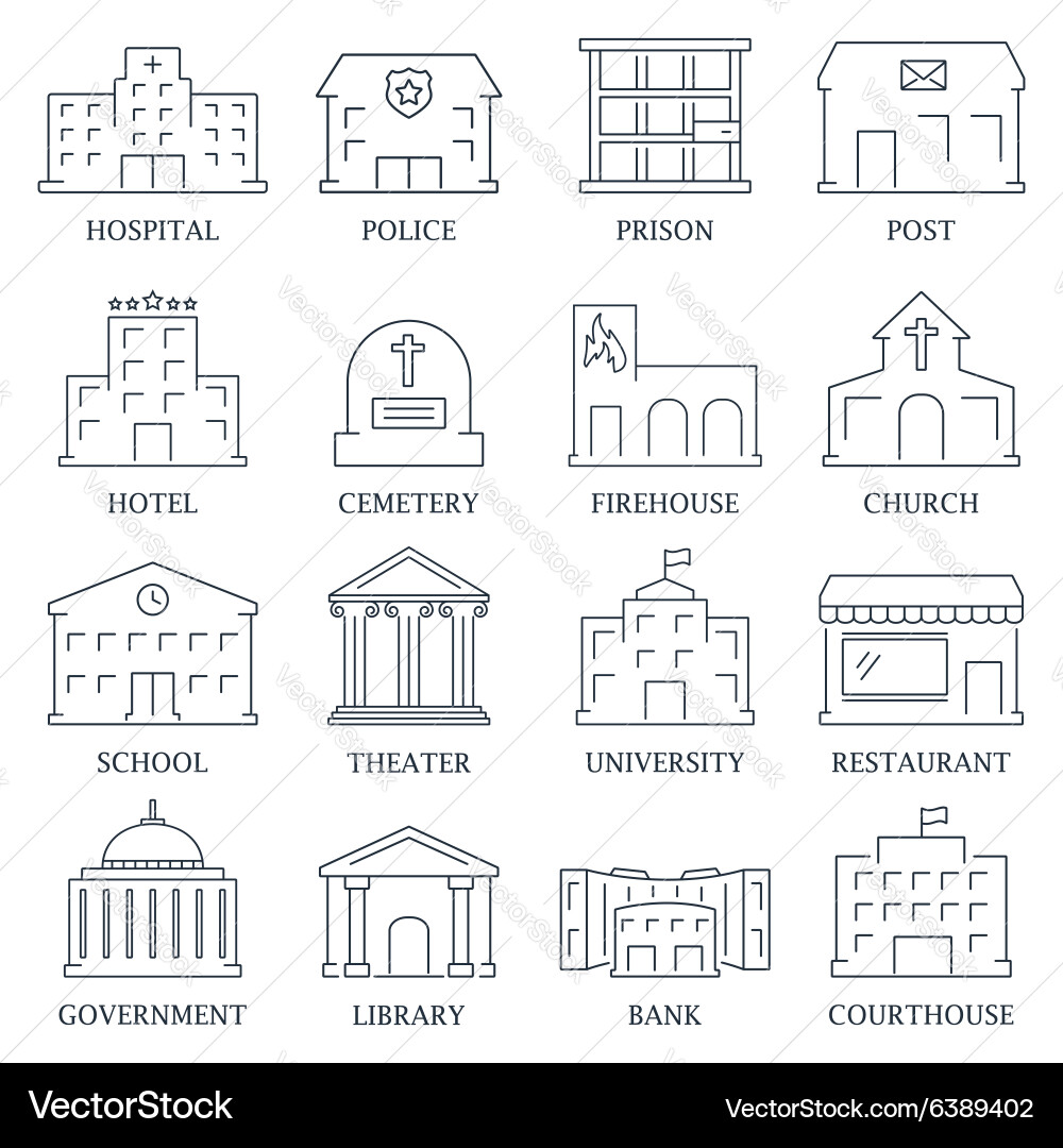 Government building icons set Royalty Free Vector Image