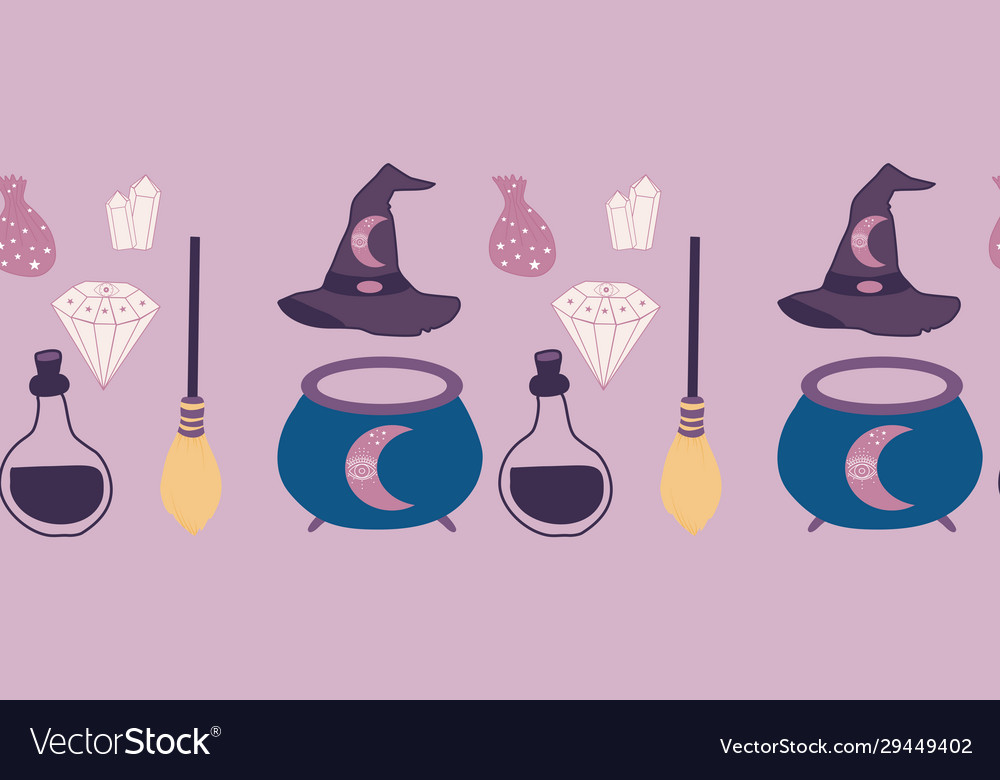 Horizontal border with magical elements Royalty Free Vector