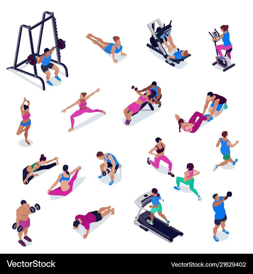 Isometric fitness set Royalty Free Vector Image