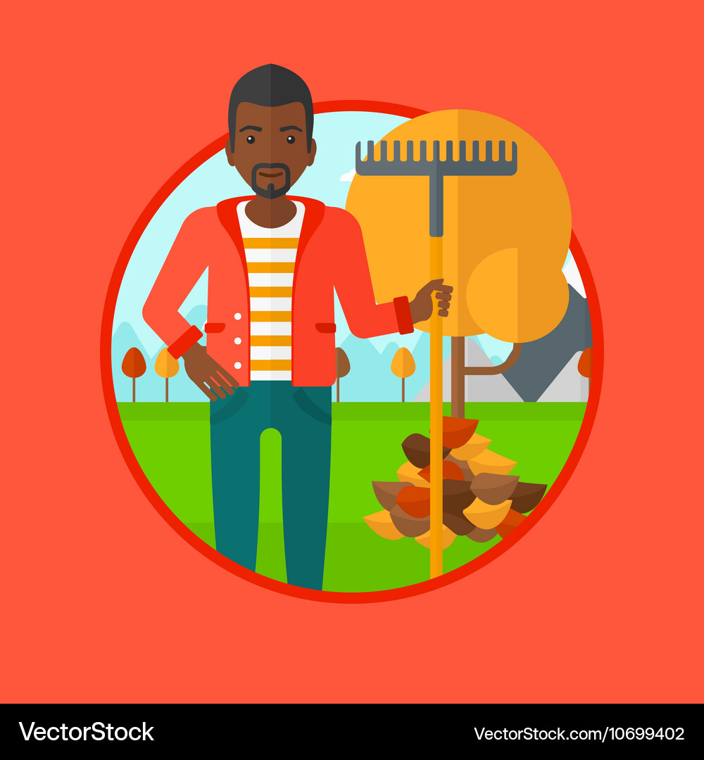Man raking autumn leaves Royalty Free Vector Image