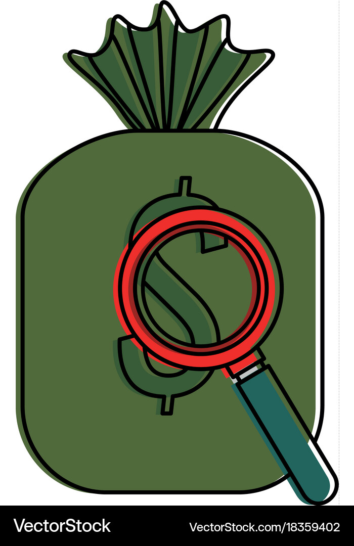 Money bag with magnifying glass Royalty Free Vector Image